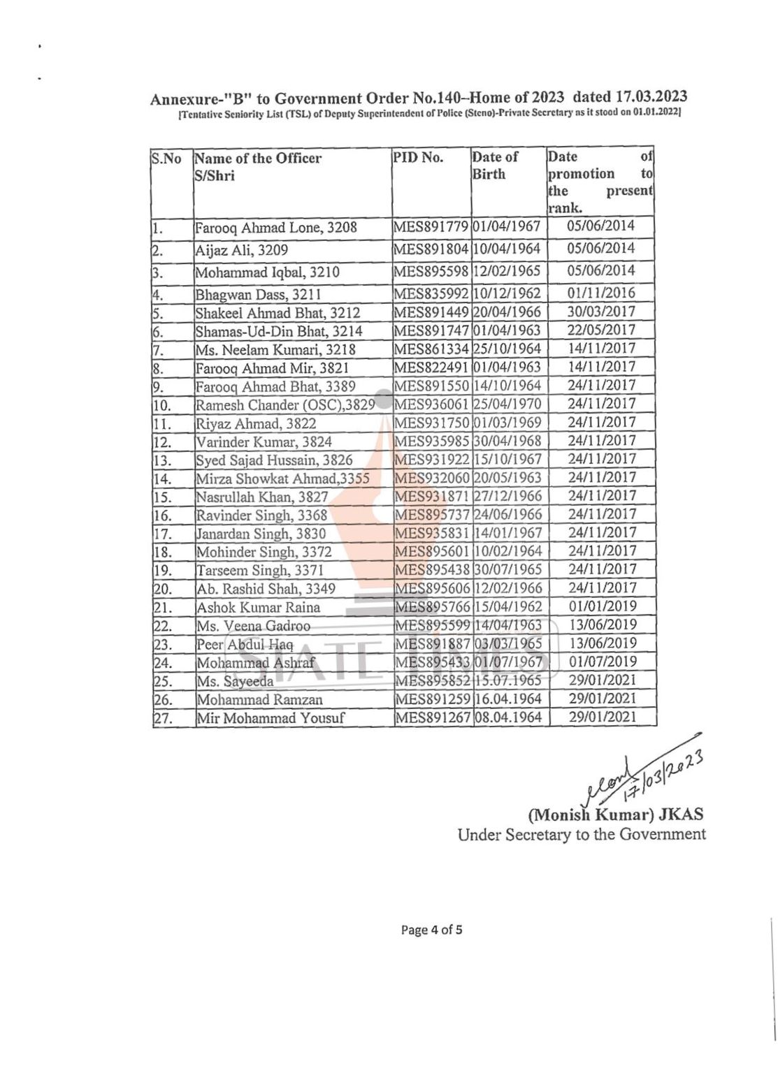 Govt releases seniority list of J&K Police – Statetimes