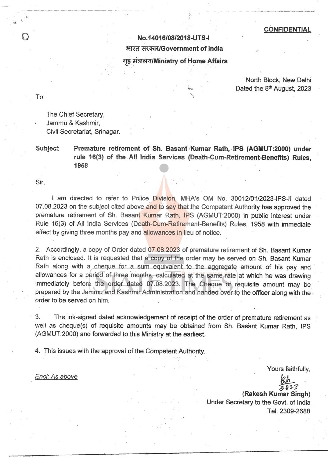 MHA orders premature retirement of IPS officer Basant Rath – Statetimes