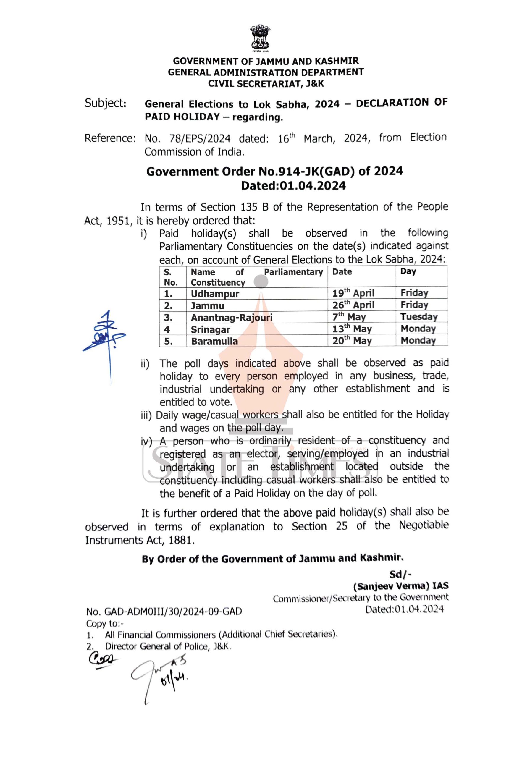 Lok Sabha Elections 2024: Govt declares paid holiday on voting day in 5 ...